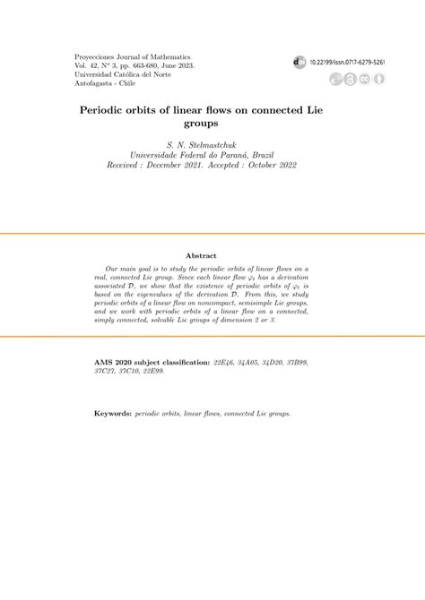 Pdf Periodic Orbits Of Linear Flows On Connected Lie Groups