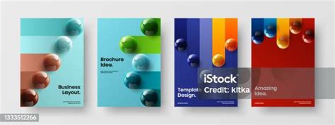 현대 배너 A4 디자인 벡터 일러스트 번들 원래 3d 공 포스터 레이아웃 컬렉션 A4 용지에 대한 스톡 벡터 아트 및 기타