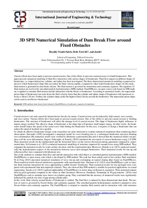 Pdf 3d Sph Numerical Simulation Of Dam Break Flow Around Fixed Obstacles