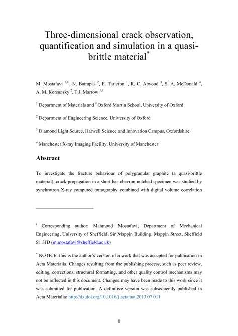 Pdf Three Dimensional Crack Observation Quantification And Simulation In A Quasi Brittle Material
