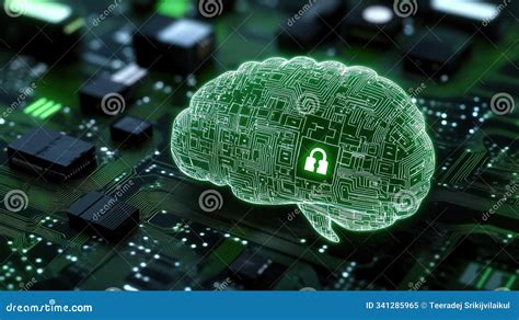 Glowing Digital Brain With Lock Symbol Represents Cybersecurity And Artificial Intelligence On
