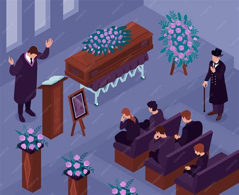 Free Vector Funeral Ceremony Isometric Background With Priest And Sad