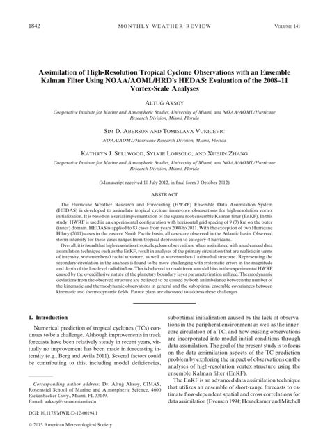 Pdf Assimilation Of High Resolution Tropical Cyclone Observations With An Ensemble Kalman