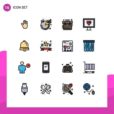 16 Universal Flat Color Filled Lines Set For Web And Mobile Applications Bells Pulse Product