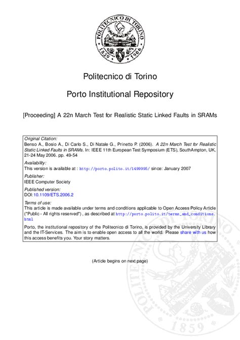 Pdf A 22n March Test For Realistic Static Linked Faults In Srams