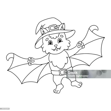 모자에 귀여운 박쥐 아이들을위한 색칠 공부 페이지 만화 스타일의 캐릭터 흰색 배경에 격리된 벡터 그림 10월에 대한 스톡 벡터 아트 및 기타 이미지 Istock