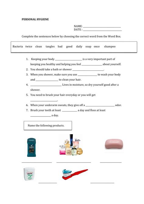 Hygiene Worksheets For Adults Printable Worksheets For Personal