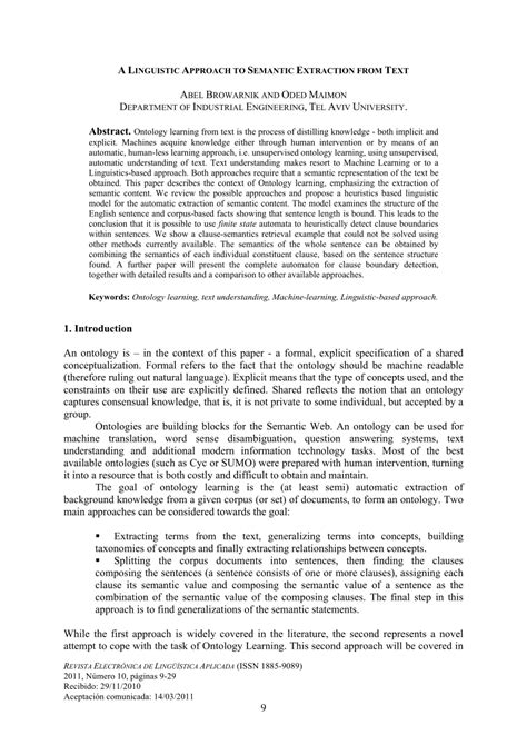 Pdf Linguistic Approach To Semantic Extraction From Text