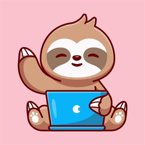 Cute Sloth Working On Laptop Cartoon Cute Sloth Working On Laptop Cartoon T Shirt Teepublic