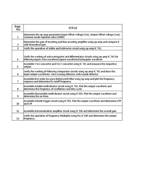 lic list of practicals pdf operational amplifier low pass filter