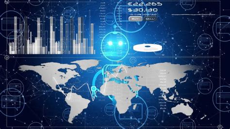 Financial Data Processing Animation Over World Map And Bar Charts Stock