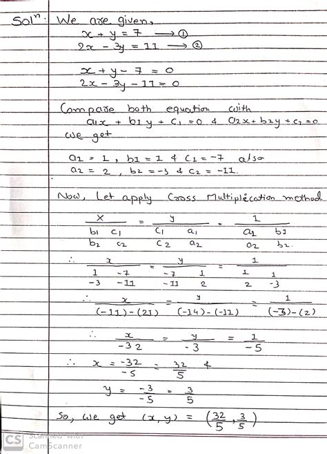 Solve Using Cross Multiplication Method X Y 72x 3y 11