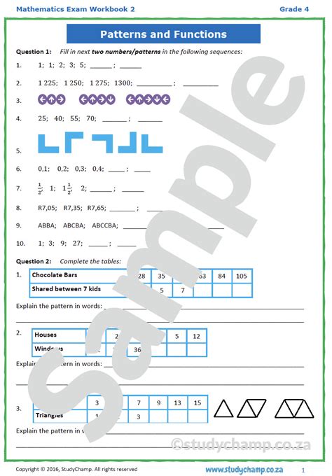Grade 4 Maths Year End Exam Workbook 2 Patterns And Functions