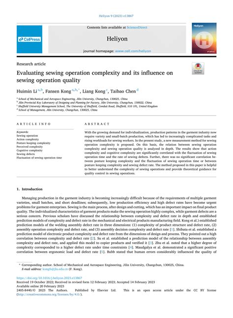 Pdf Evaluating Sewing Operation Complexity And Its Influence On Sewing Operation Quality