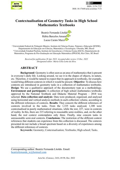 Pdf Contextualisation Of Geometry Tasks In High School Mathematics Textbooks