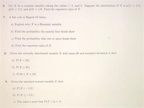 Solved 6 Let X Be A Random Variable Taking The Values 12