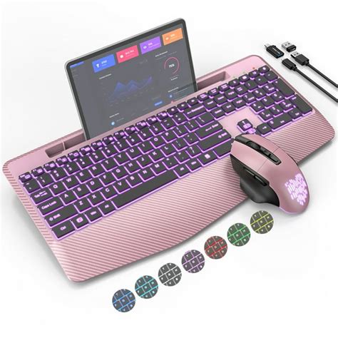 Wireless Keyboard And Mouse Backlits Wrist Rest Jiggler Mouse Roas Gold