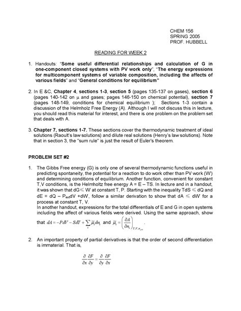 Problem Set 2 Physical Biochemistry Chem 156 Docsity