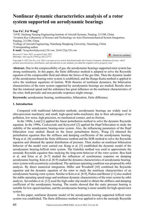 Pdf Nonlinear Dynamic Characteristics Analysis Of A Rotor System Supported On Aerodynamic Bearings