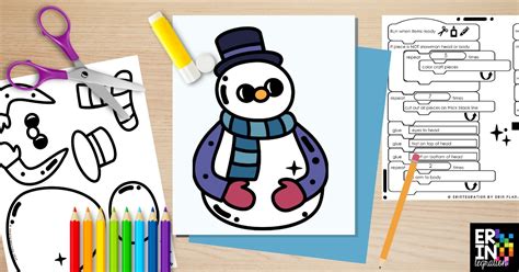 Snowman Craft And Coding Activity One Page Craft Poem And Writing Bulletin Board Erintegration