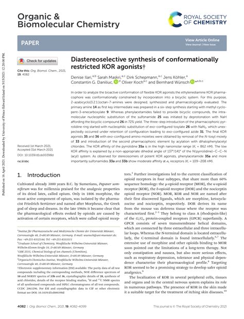 Pdf Diastereoselective Synthesis Of Conformationally Restricted Kor