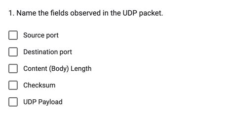 Solved Name The Fields Observed In The Udp Packet Source