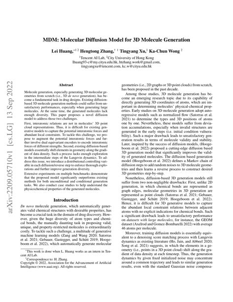 Pdf Mdm Molecular Diffusion Model For 3d Molecule Generation