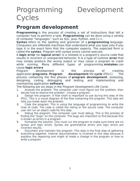 Programming Development Cycles L1 Programming Development Cycles Program Development