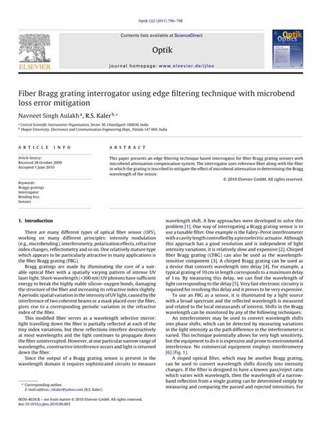 Pdf Fiber Bragg Grating Interrogator Using Edge Filtering Technique With Microbend Loss Error