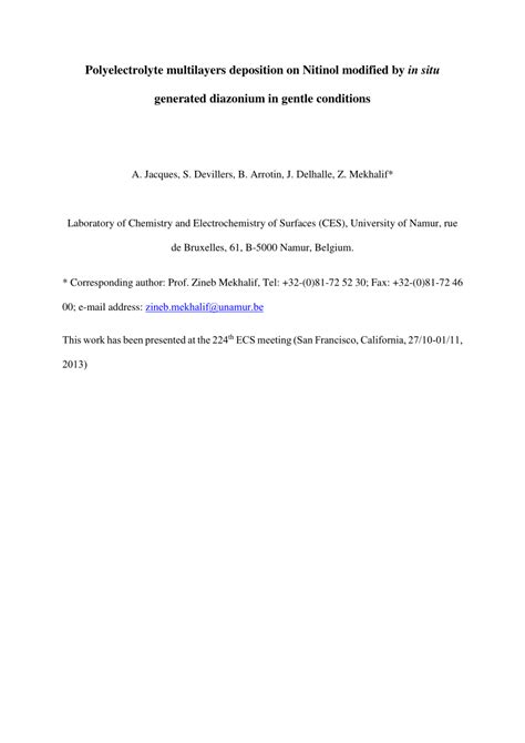 Pdf Polyelectrolyte Multilayers Deposition On Nitinol Modified By In Situ Generated Diazonium