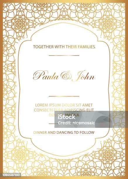 세련 된 골드 및 화이트 웨딩 카드 로얄 빈티지 웨딩 초대장 템플릿 날짜 카드를 저장 합니다 기하학적 인 배경 가진 유행 디자인입니다 전통 결혼식을 위한 장식입니다 결혼