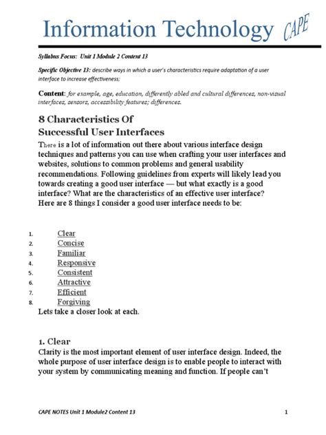 Cape Notes Unit1 Module 2 Content 13 Pdf User Interface Graphical