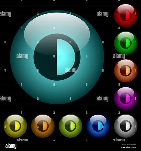 Contrast Control Icons In Color Illuminated Spherical Glass Buttons On Black Background Can Be