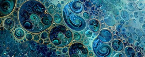 An Intricate Abstract Background With Interlocking Circular Shapes In Various Shades Of Blue And