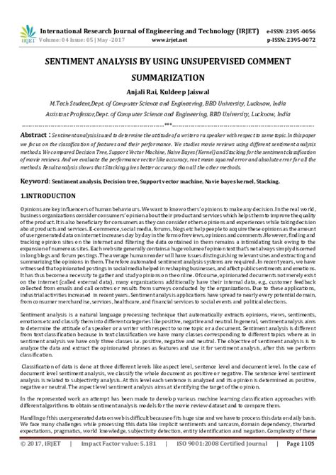 Pdf Sentiment Analysis By Using Unsupervised Comment Summarization