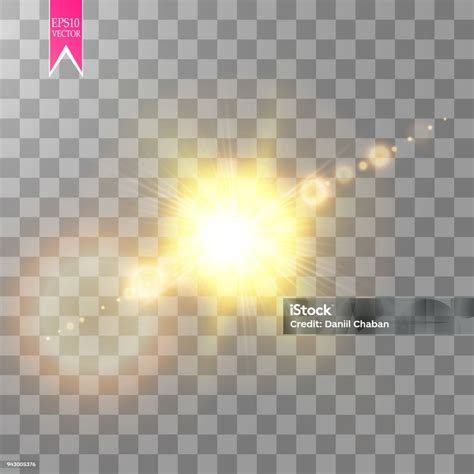 렌즈 플레어 효과 투명 한 배경에 고립입니다 골든 글로우 손전등 그림입니다 벡터 조명 개성 개념에 대한 스톡 벡터 아트 및 기타 이미지 개성 개념 금색 노랑 Istock