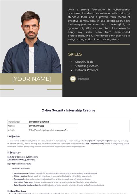 Free Cyber Security Internship Resume Template To Edit Online