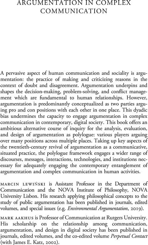 Argumentation In Complex Communication Argumentation In Complex Communication