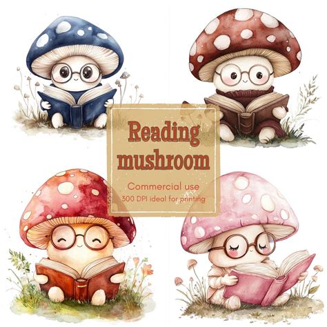 Reading Mushroom Clipart Chibi Toadstool With Book Png  Digital