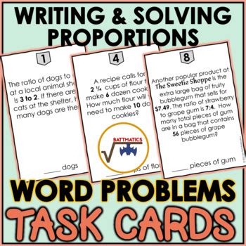Writing Solving Proportions Word Problems PRINTABLE TASK CARDS By Battmatics