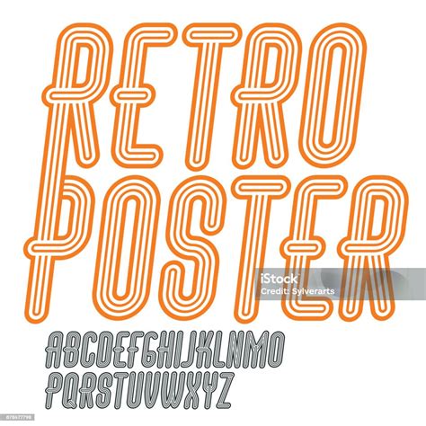 벡터 복고풍 빈티지 자본 영어 알파벳 편지 컬렉션입니다 펑키 키 기울임꼴 Typescript 예술 창조에 사용할 수 있습니다 기하학적 인 트리플 줄무늬를 사용 하 여