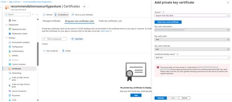 service with owner level access unable to bind certificate in keyvault