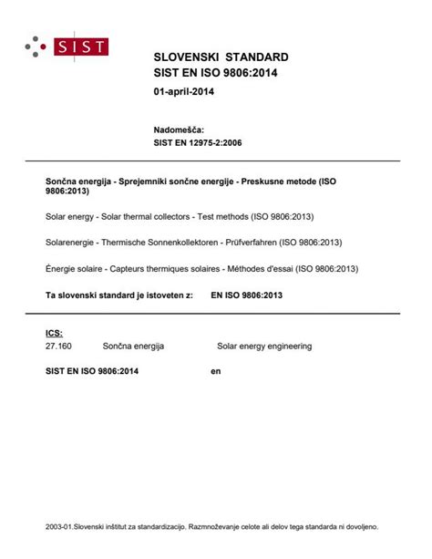 En Iso 9806 2013 Solar Energy Solar Thermal Collectors Test Methods Iso 9806 2013