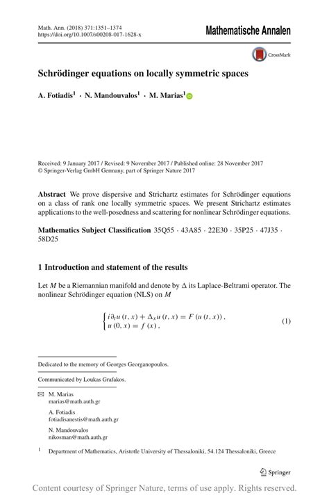 Schrödinger Equations On Locally Symmetric Spaces Request Pdf