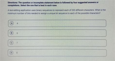 directions the question or incomplete statement below is followed by fou