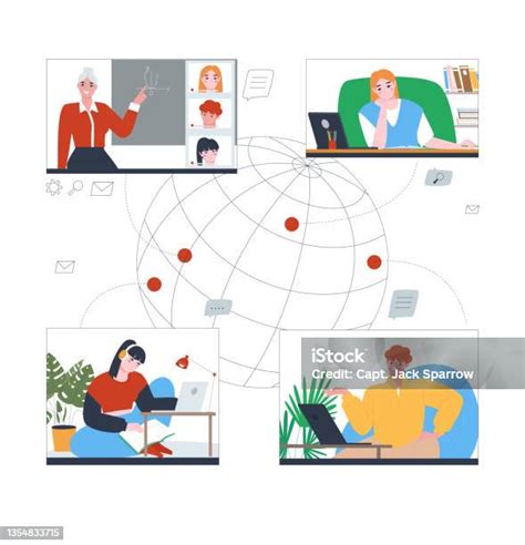온라인 학습 개념 교사는 전 세계의 학생들을 가르칩니다 원격 교육 기회 개념에 대한 스톡 벡터 아트 및 기타 이미지 개념 개념과 주제 교사 교육 관련 직업 Istock