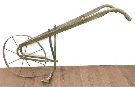 Lot Vintage Wood Cast Iron Push Plow Farm Implement