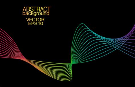 검은 배경에 스펙트럼 파입니다 벡터 활기찬 색깔된 추상 패턴입니다 예술적 흔들며 라인입니다 라인 아트 기술 디자인 요소입니다 Eps10 그림 추상적인 배경에 대한 스톡 벡터