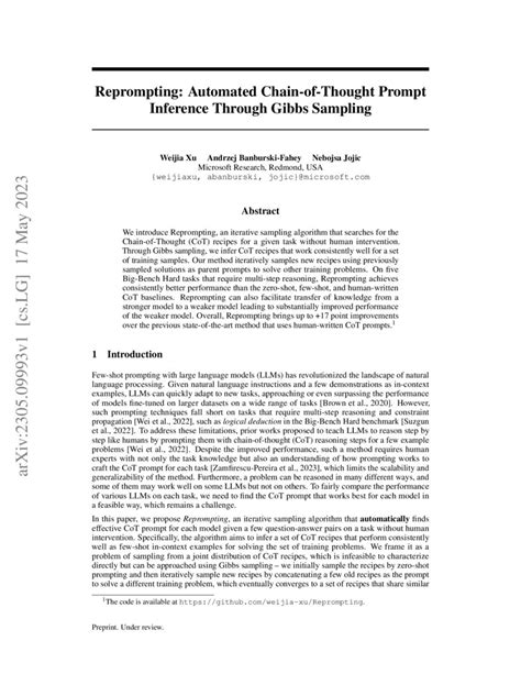 Reprompting Automated Chain Of Thought Prompt Inference Through Gibbs
