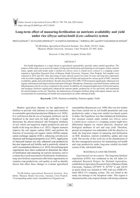 Pdf Long Term Effect Of Manuring Fertilization On Nutrients Availability And Yield Under Rice